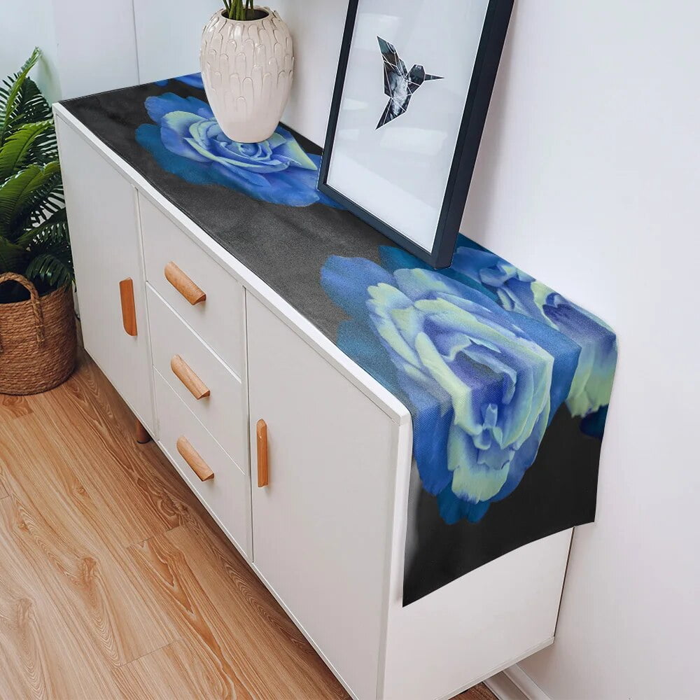 Blue Roses Flowers Table Runner Kitchen Decor Tablecloth Hotel Home ...