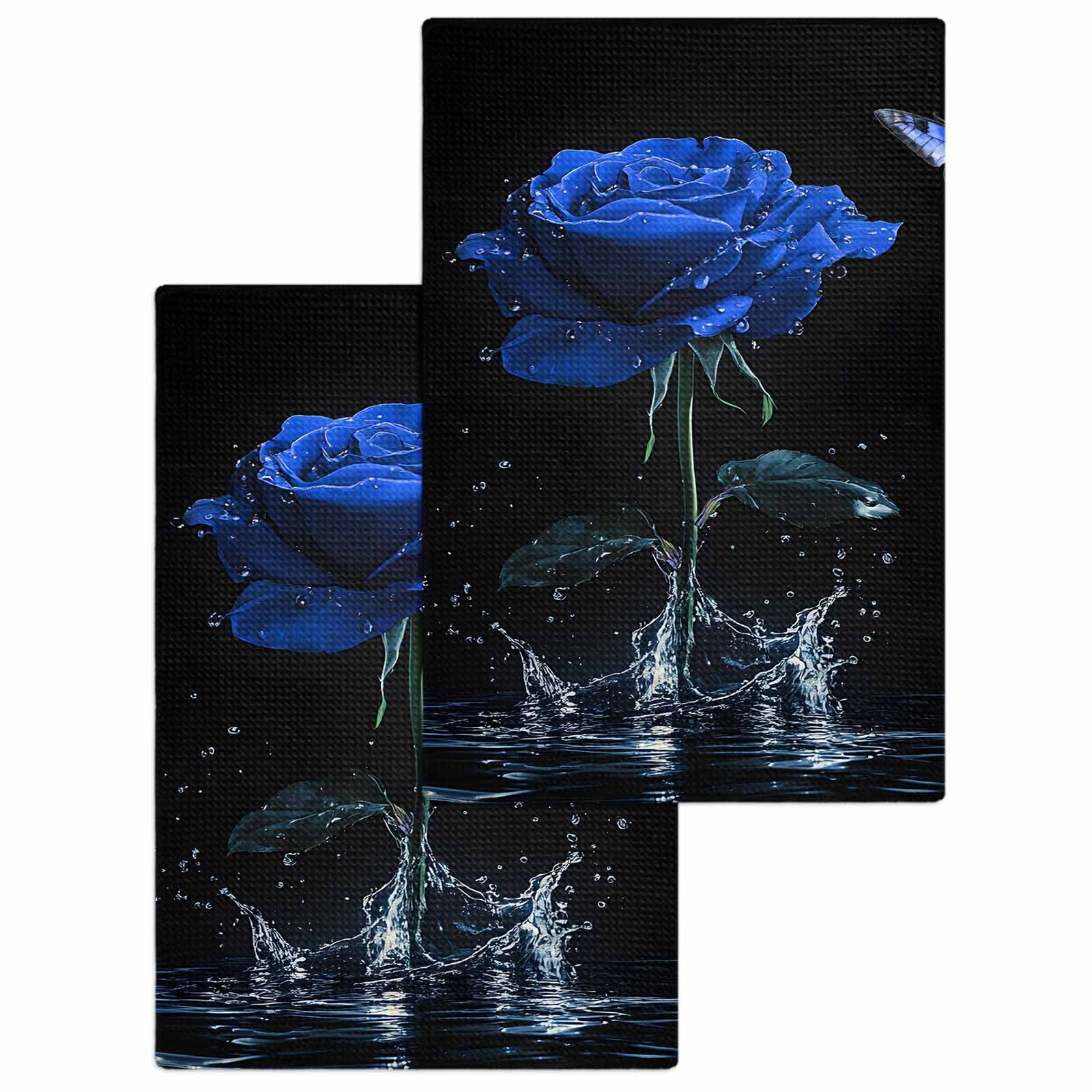 Blue Roses Hand Towels Set, Waffle Weave Kitchen Towels 2 Pieces ...