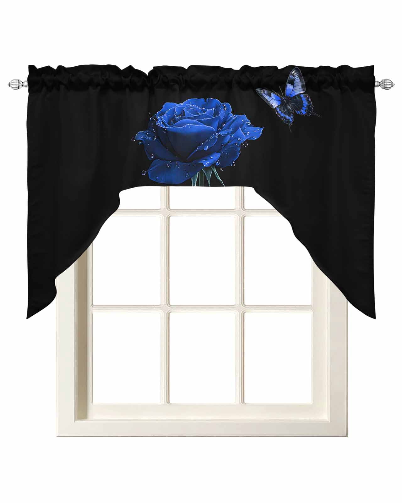 Blue Roses Kitchen Curtains Swag Valance for Windows/Bathroom/Cafe ...