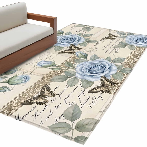 Blue Roses Kitchen Runner Rug 2.7x5 Washable Runners for Hallway Non ...