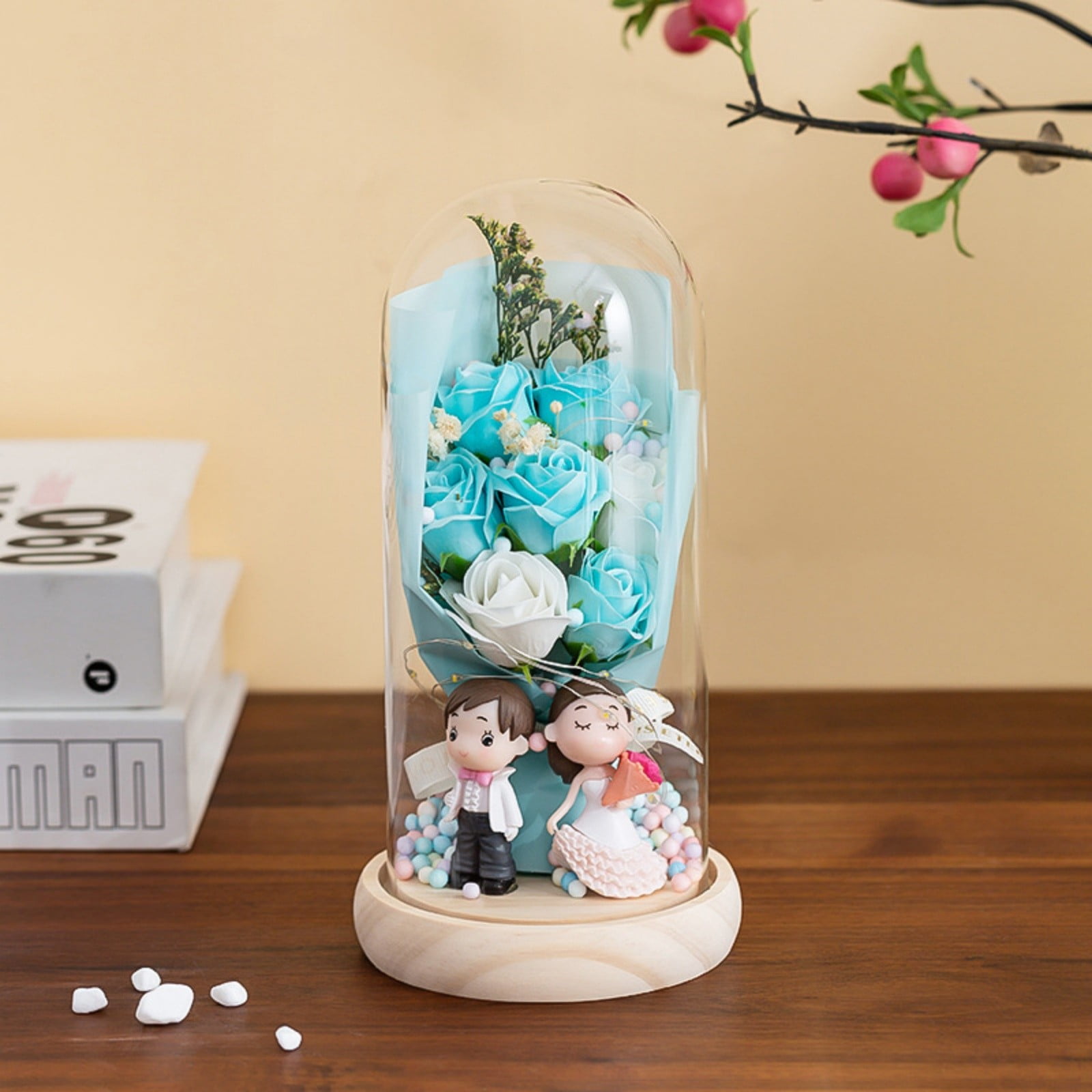 Blue Roses with Love Couple Figurine Plastic Dome, 1 Count, 8.5 Inch ...