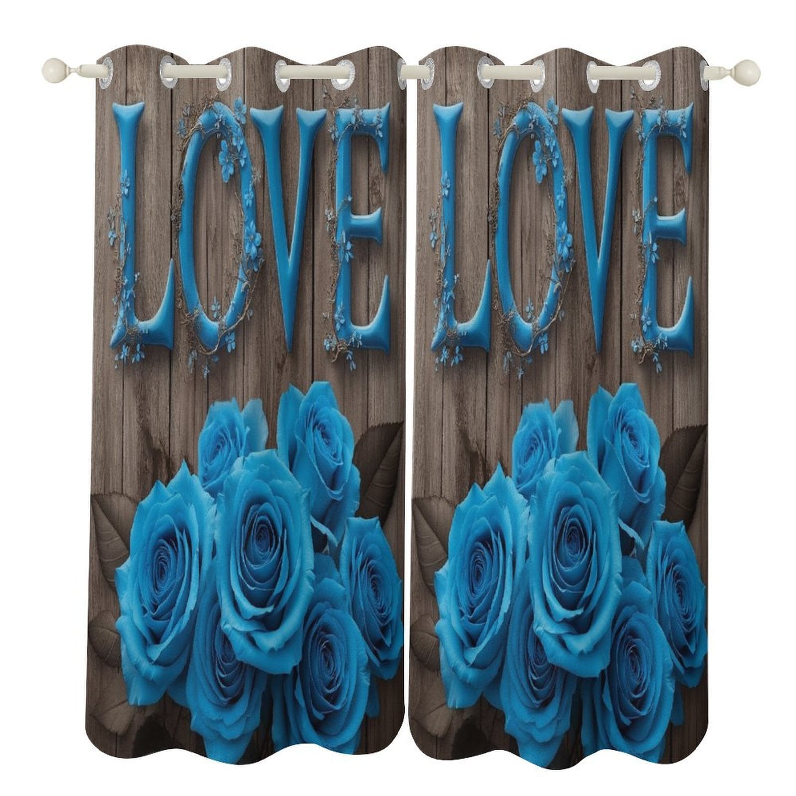 Blue Roses Love Print Study Room Living Kitchen Bedroom For Blackout ...
