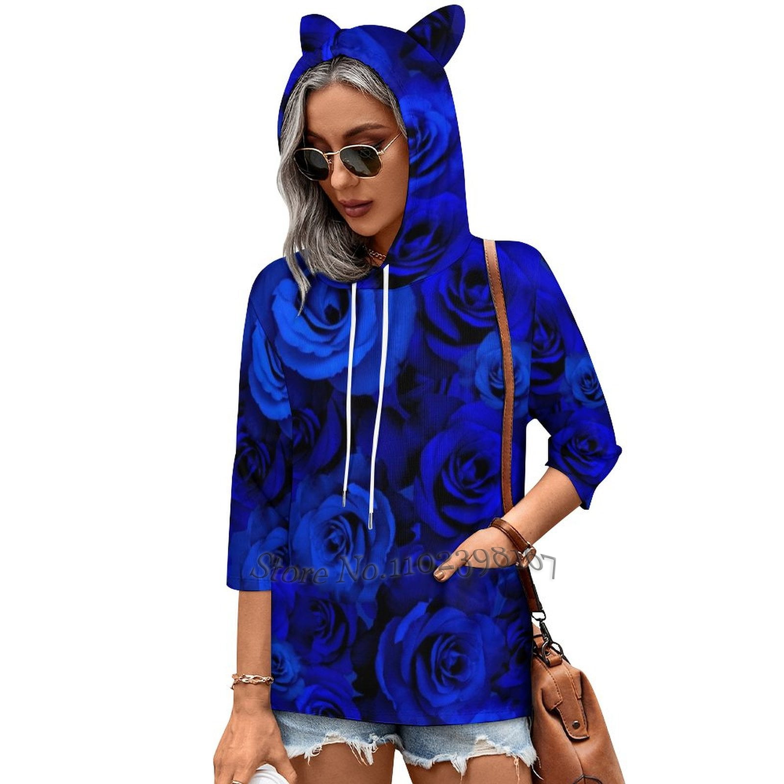 Blue Roses Pullovers Hoodies Long Sleeve Hoodie Sweatshirt Printed ...