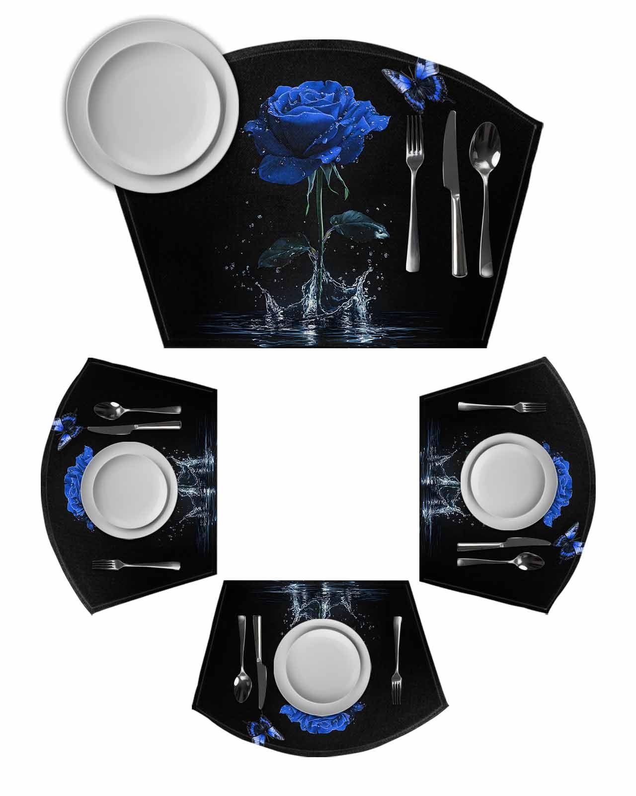 Blue Roses Round Placemats Set of 2, Modern Art Splash Flowers ...