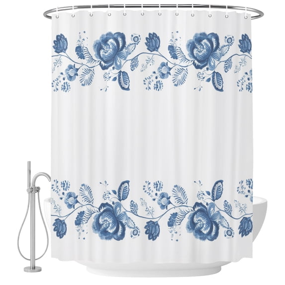 Blue Roses Shower Curtain for Bathroom, Botanical Floral Leaf Vintage ...