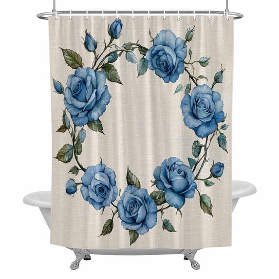 Blue Roses Shower Curtain for Bathroom, Spring Floral Wreath Waterproof ...