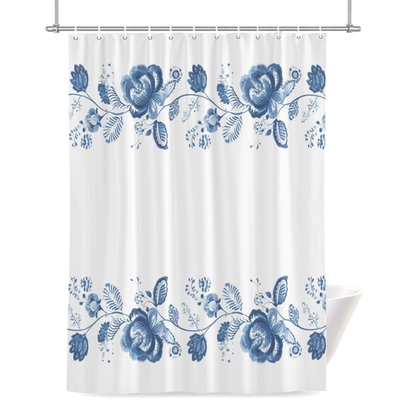 Blue Roses Shower Curtain, Botanical Floral Leaf Vintage Waterproof ...