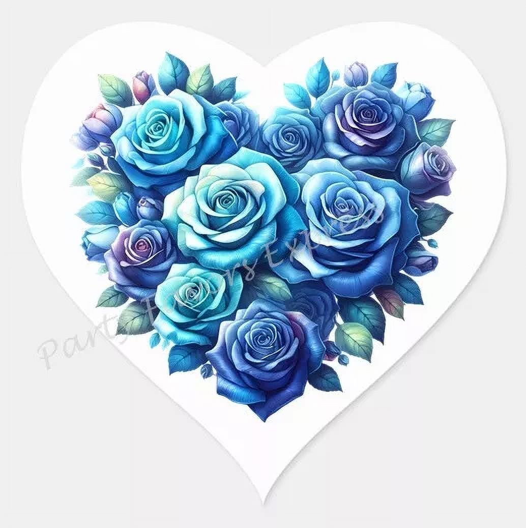 Blue Roses Sticker Party Favors Sticker - (Heart Shaped) Envelope Seals ...
