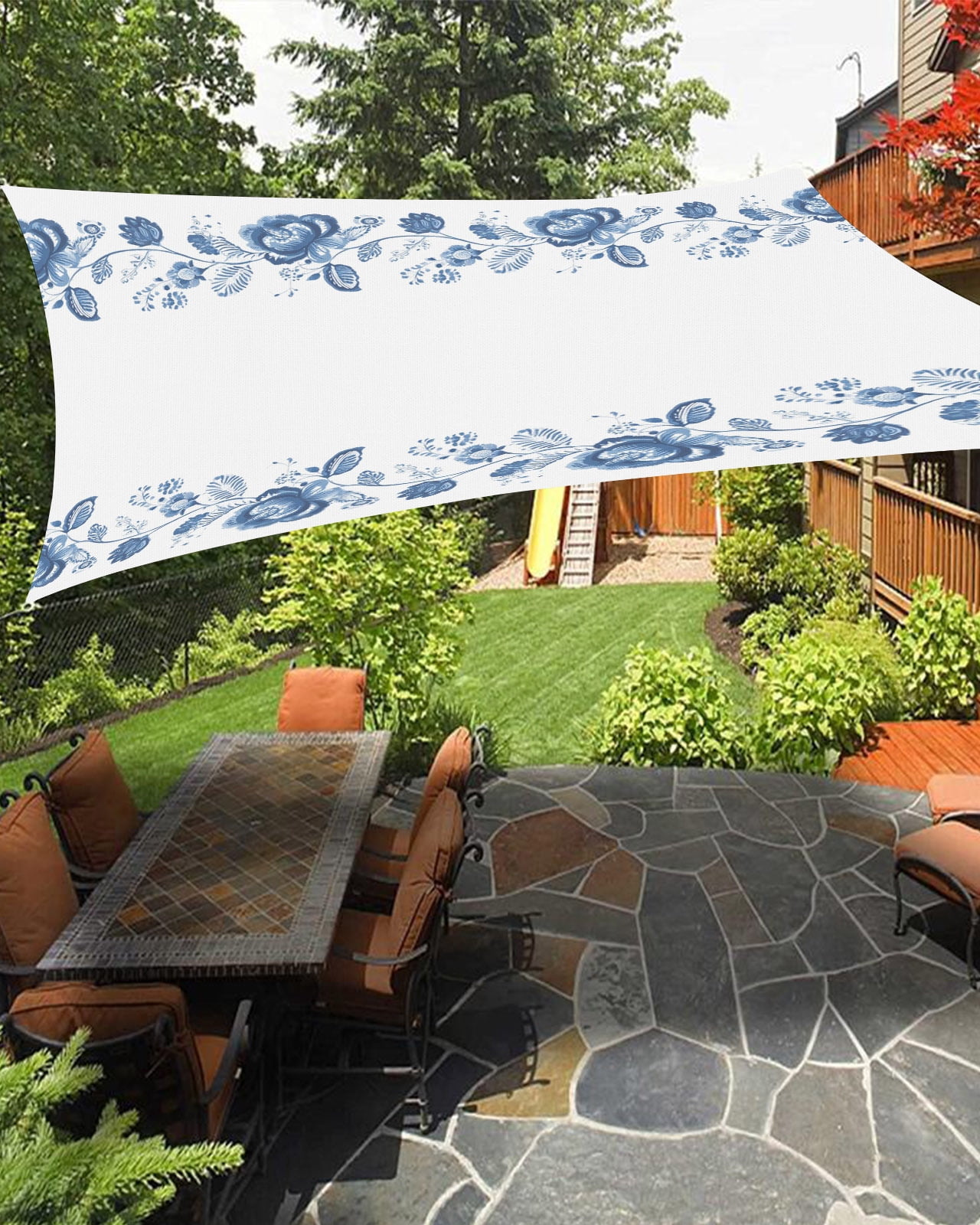Blue Roses Sun Shade Sail 14'X18' Botanical Floral Leaf Vintage UV ...