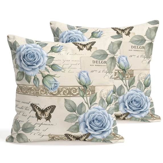 Blue Roses Throw Pillow Covers 18 x 18 Inch Pillow Covers Set of 2 ...
