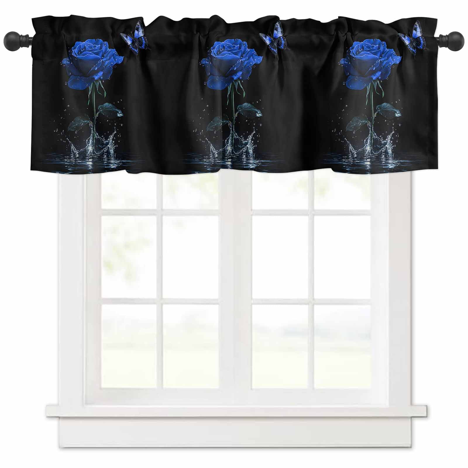 Blue Roses Valances for Windows Farmhouse Kitchen Curtains Valances Rod ...