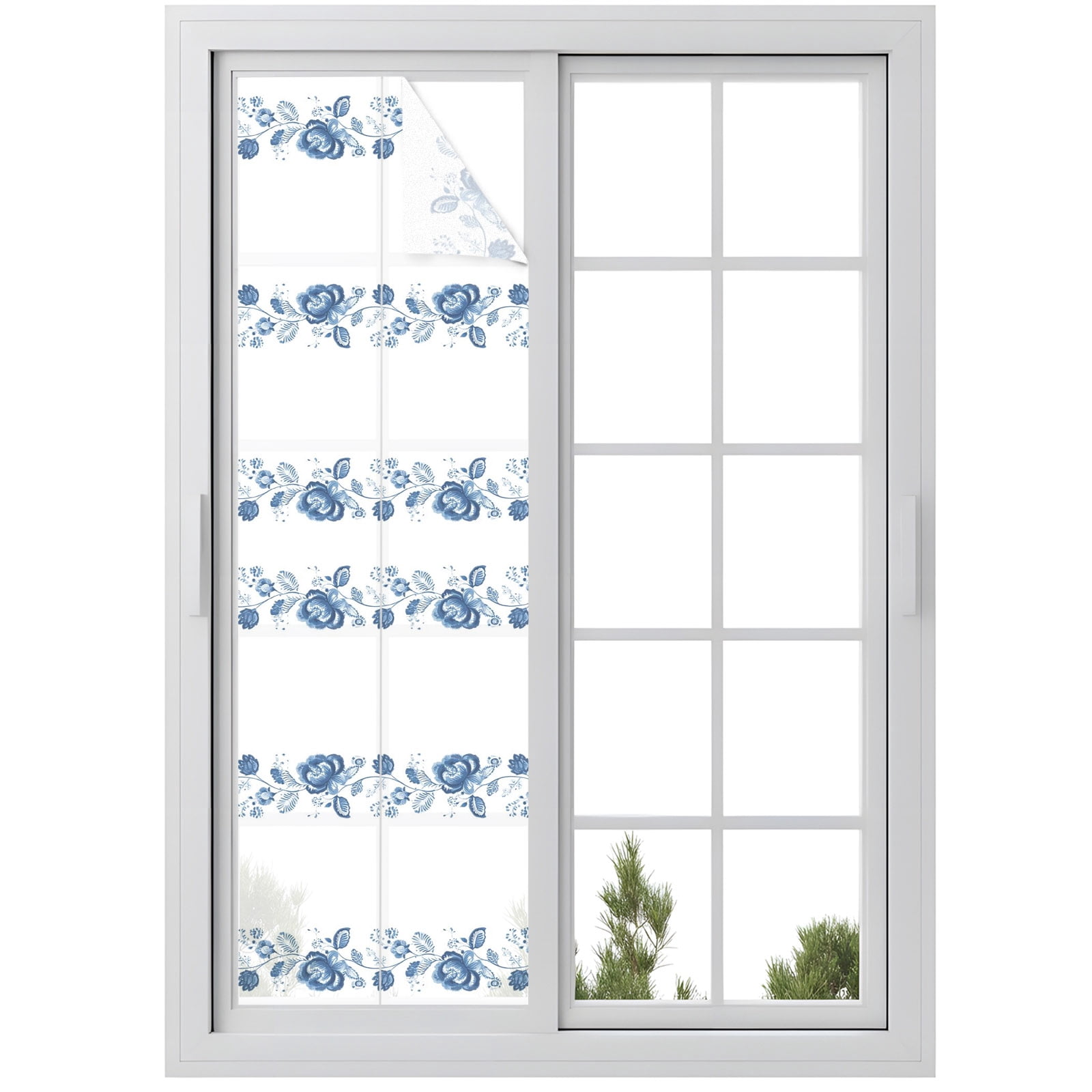Blue Roses Window Privacy Film, Botanical Floral Leaf Vintage Frosted ...