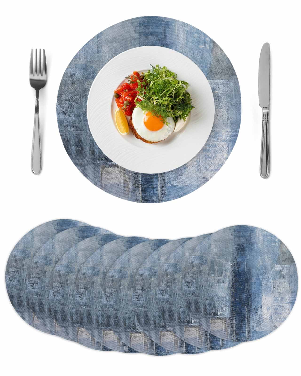 Blue Round 13 Inch Placemats Set of 8, Retro Oil Painting Modern ...