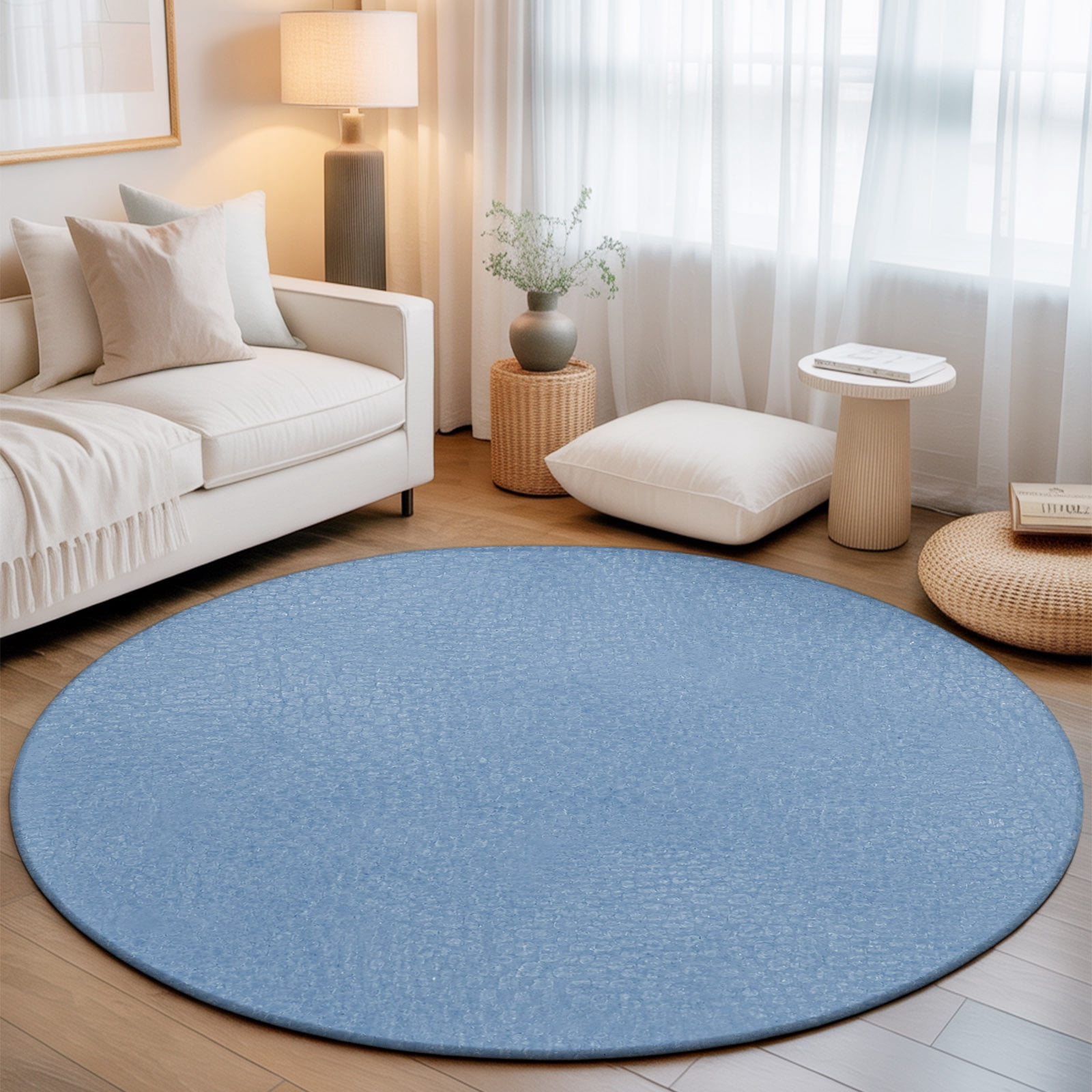 Blue Round Area Rugs 3 ft, Natural Solid Color Organic Mottling Texture ...