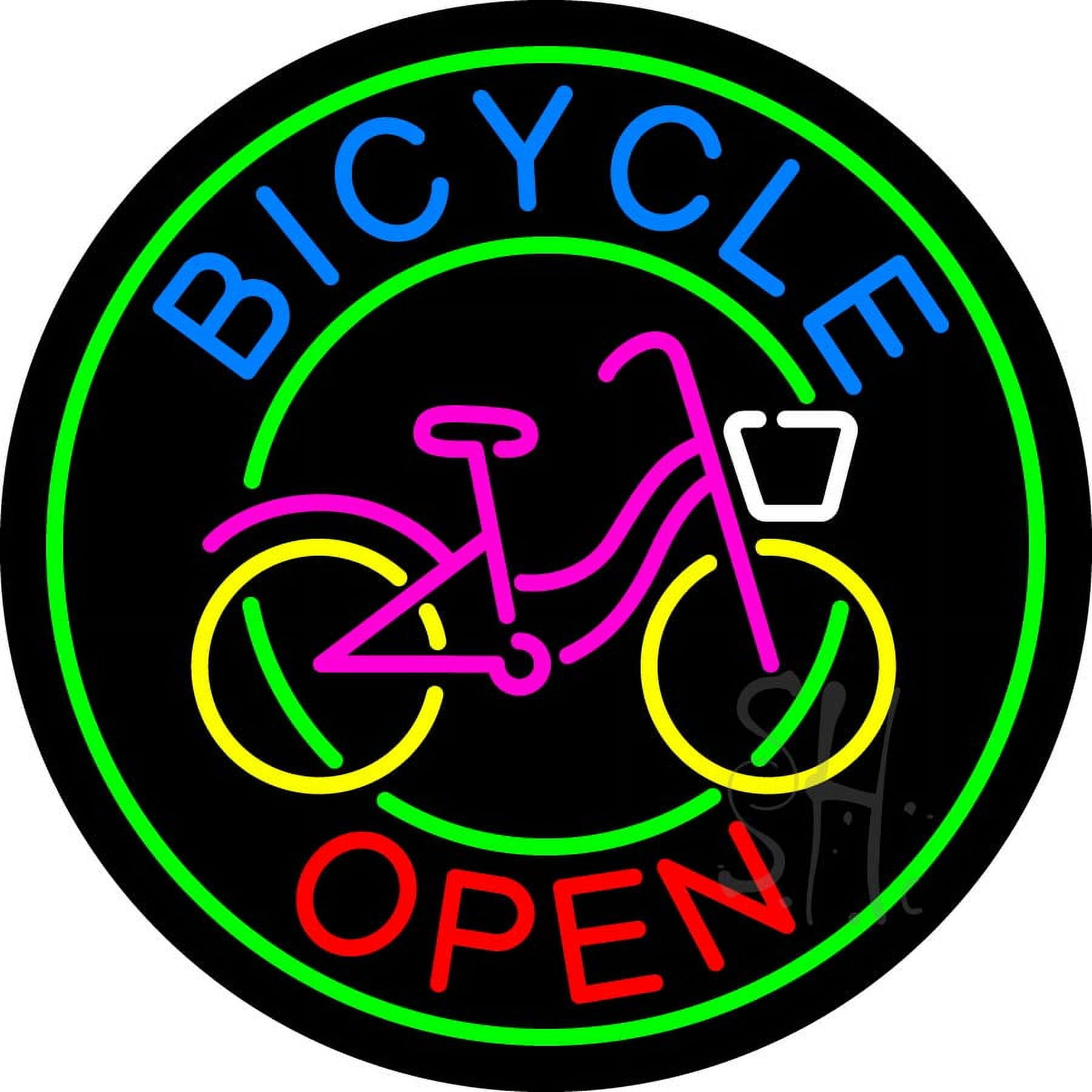 Blue Round Bicycle Open LED Neon Sign 26 x 26 - inches, Clear Edge Cut ...