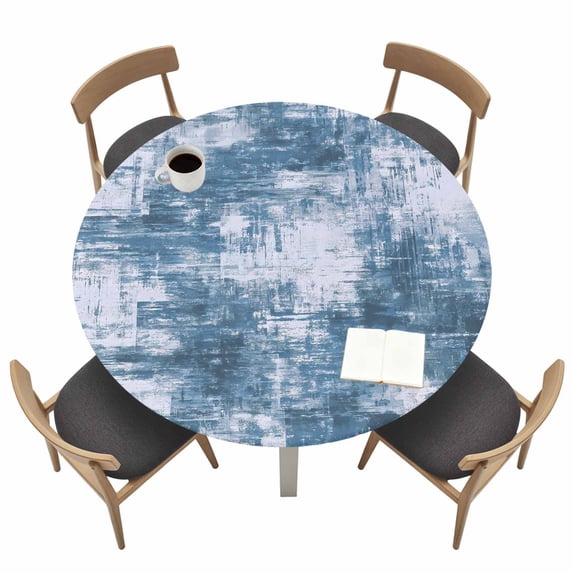 Blue Round Fitted Tablecloth with Elastic Edge Modern Abstract Gradient ...