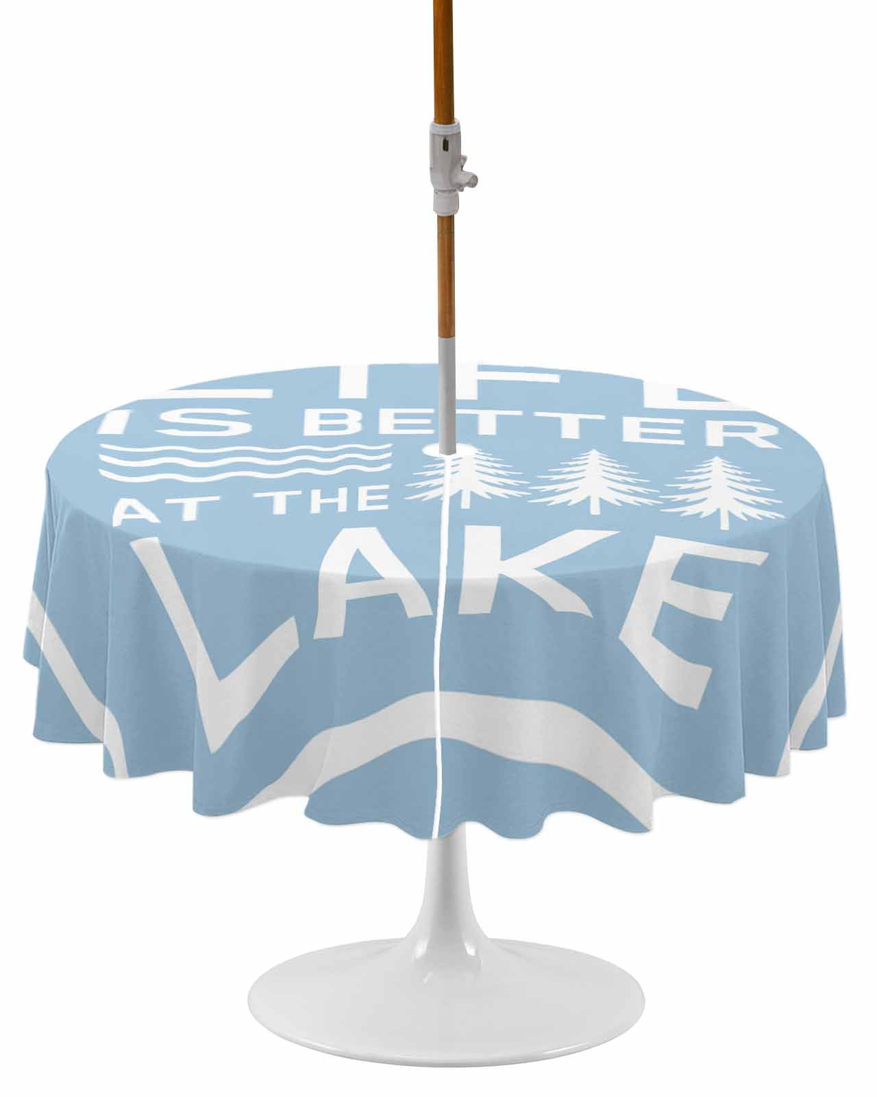 Blue Round Outdoor Tablecloth, Waterproof Table Cloth Cover with ...