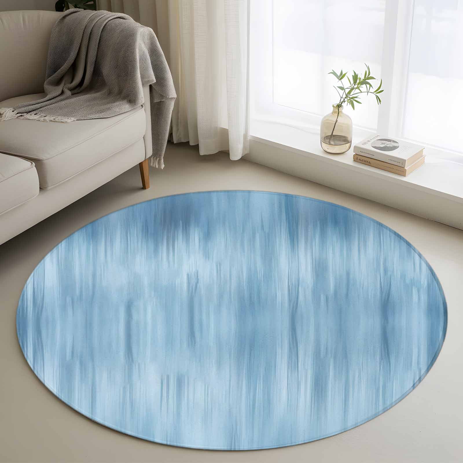 Blue Round Rug 4ft Washable Circle Entryway Rugs Non Slip Modern ...