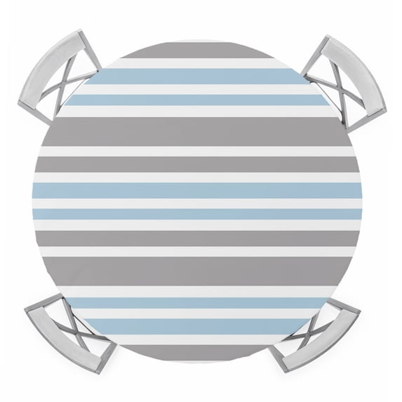 Blue and Round Table Cover, Gray Stripe Abstract Minimalist Modern Art ...