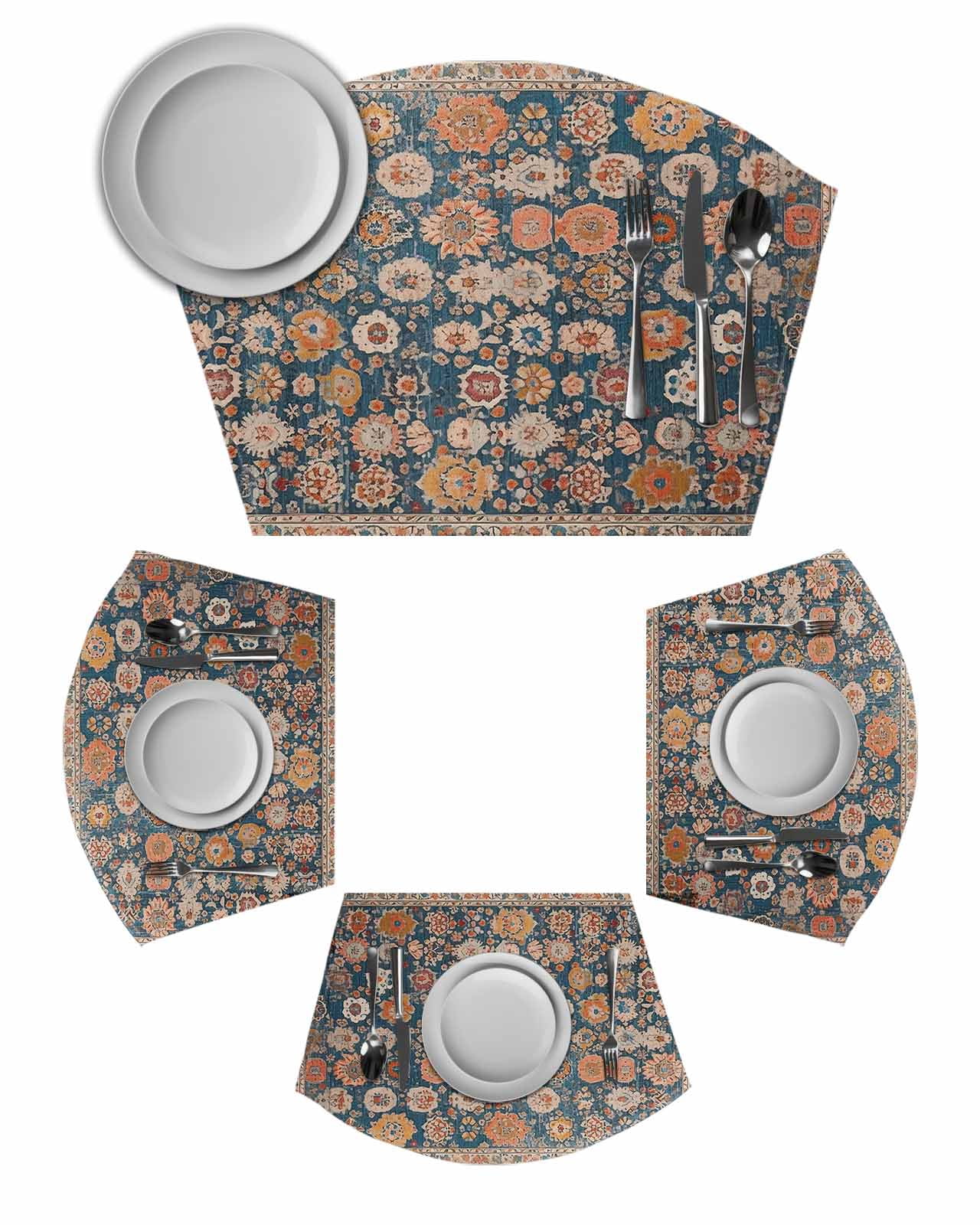 Blue Round Table Placemats Set of 4 Wedge Placemats, Ethnic Modern ...