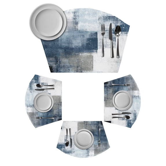 Blue Round Table Placemats Set of 4 Wedge Placemats, Retro Oil Painted ...