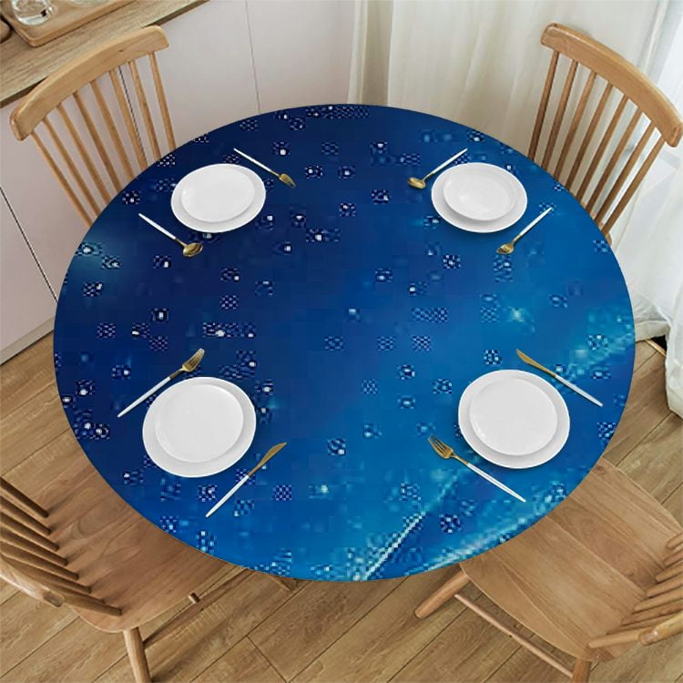 Blue Round Tablecloth,Indoor Kitchen Dinning Room or Outdoor,Waterproof ...
