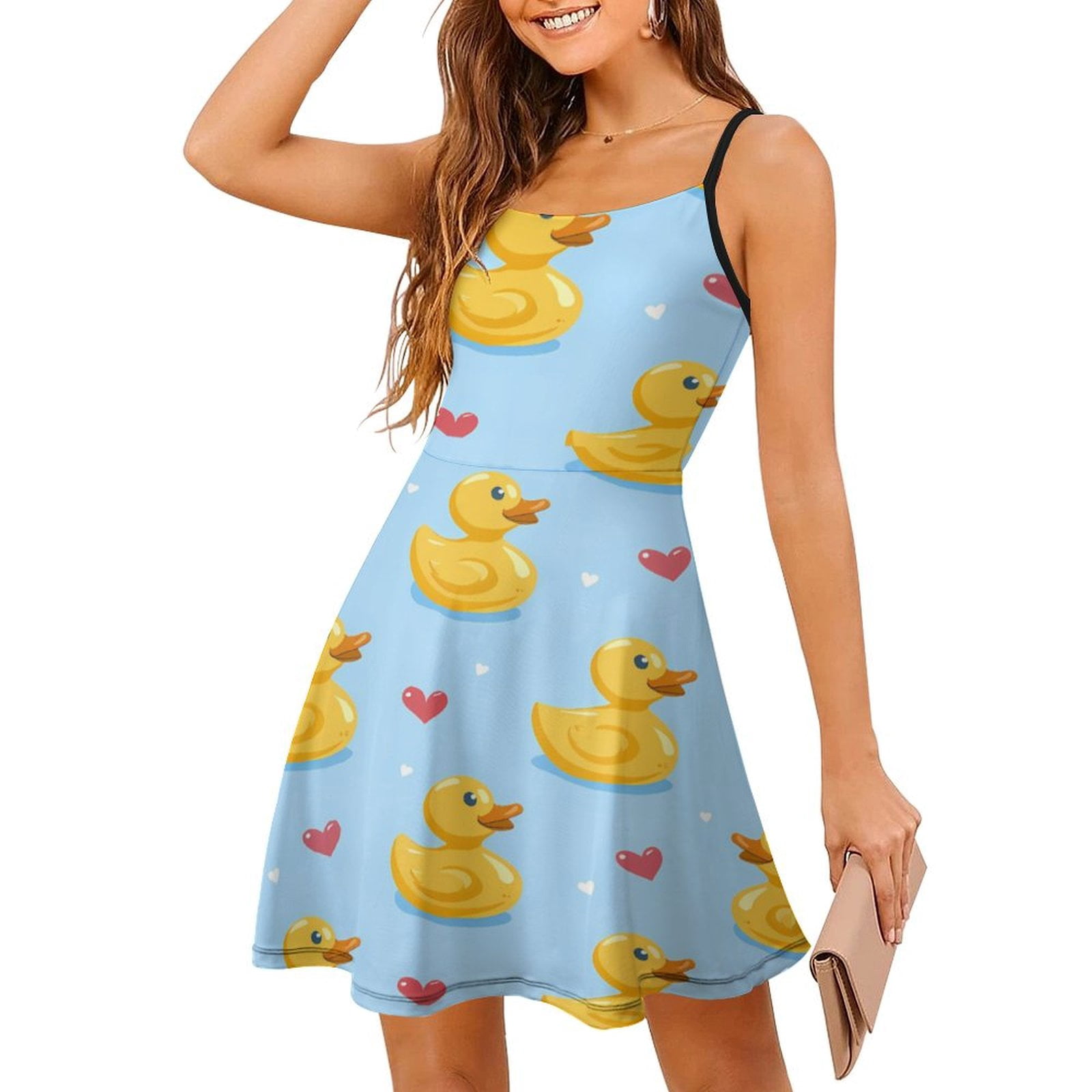 Blue Rubber Ducky Womens Spaghetti Strap Summer Dresses Mini Sundress ...