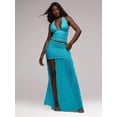Blue Ruched Drape Extreme Split Midaxi Skirt For Summer Festival Beach ...