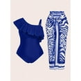 Blue Ruffle One-Shoulder Swimsuit With Zebra Print Sarong - Walmart.com