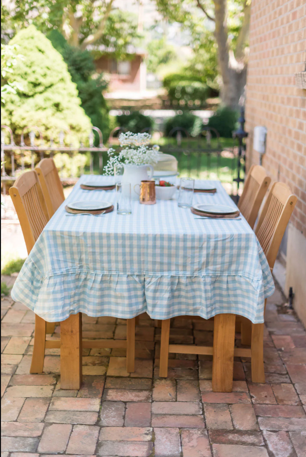 Blue Ruffled Gingham Tablecloth 60" x 60" - Walmart.com