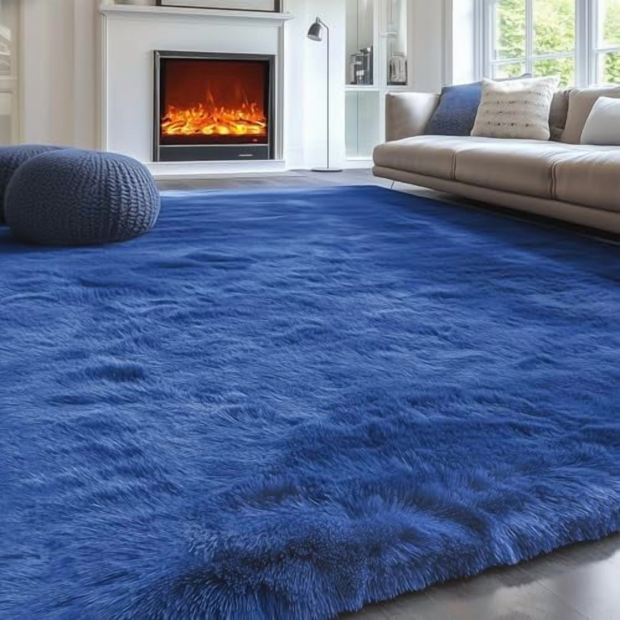 Blue Rug 4x6 Ft Fluffy Shag Rugs for Bedroom Soft Fuzzy Shaggy Blue ...