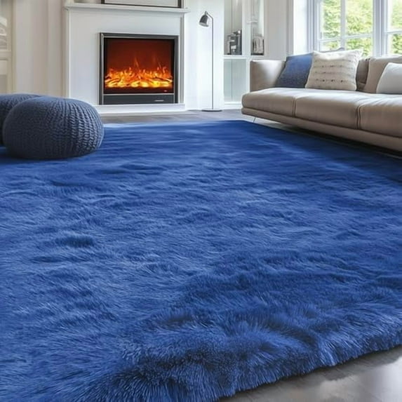 Blue Rug 4x6 Ft Fluffy Shag Rugs for Bedroom Soft Fuzzy Shaggy Blue ...