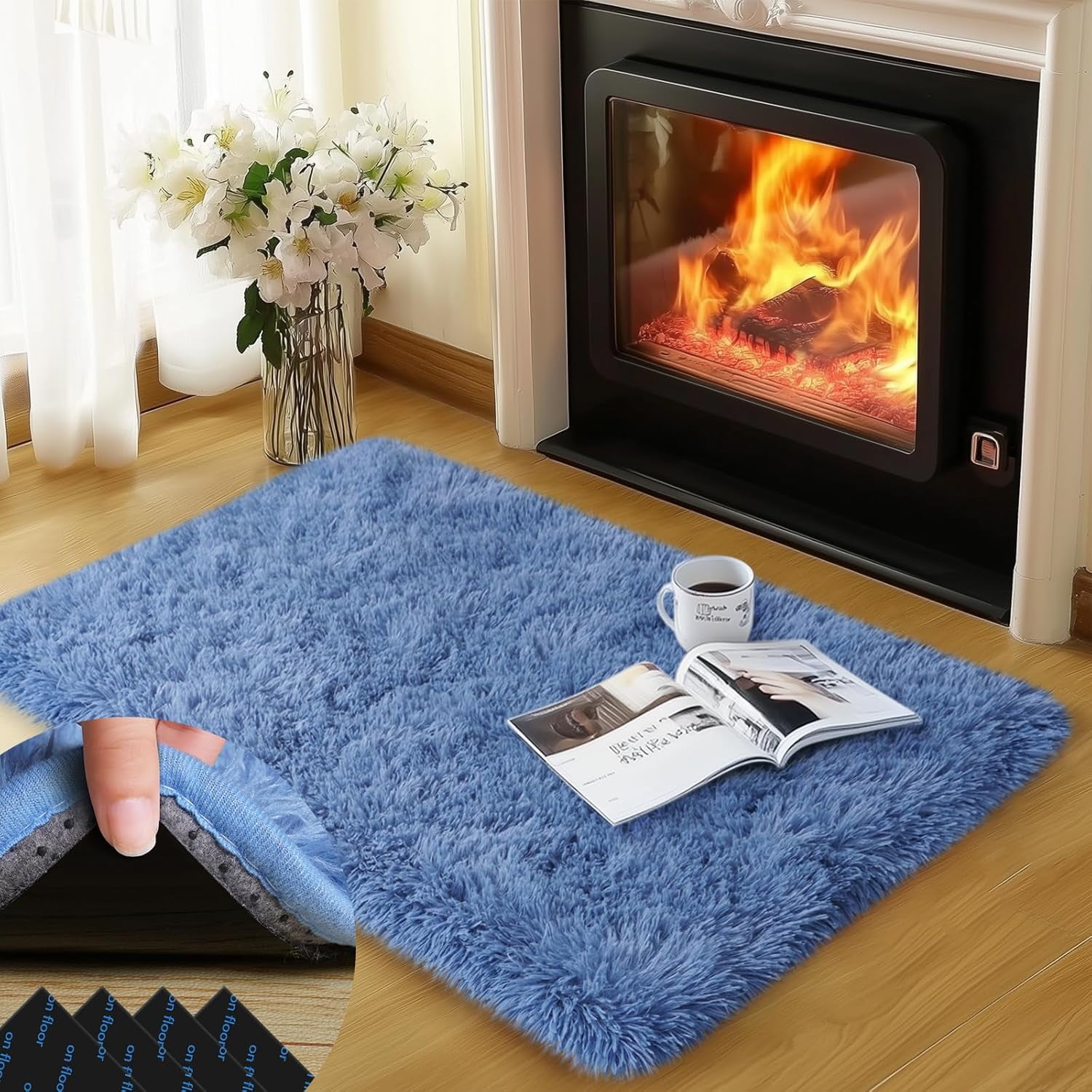 Blue Rug for Bedroom, 2x3 Fluffy Area Rugs for Living Room, Small Soft ...