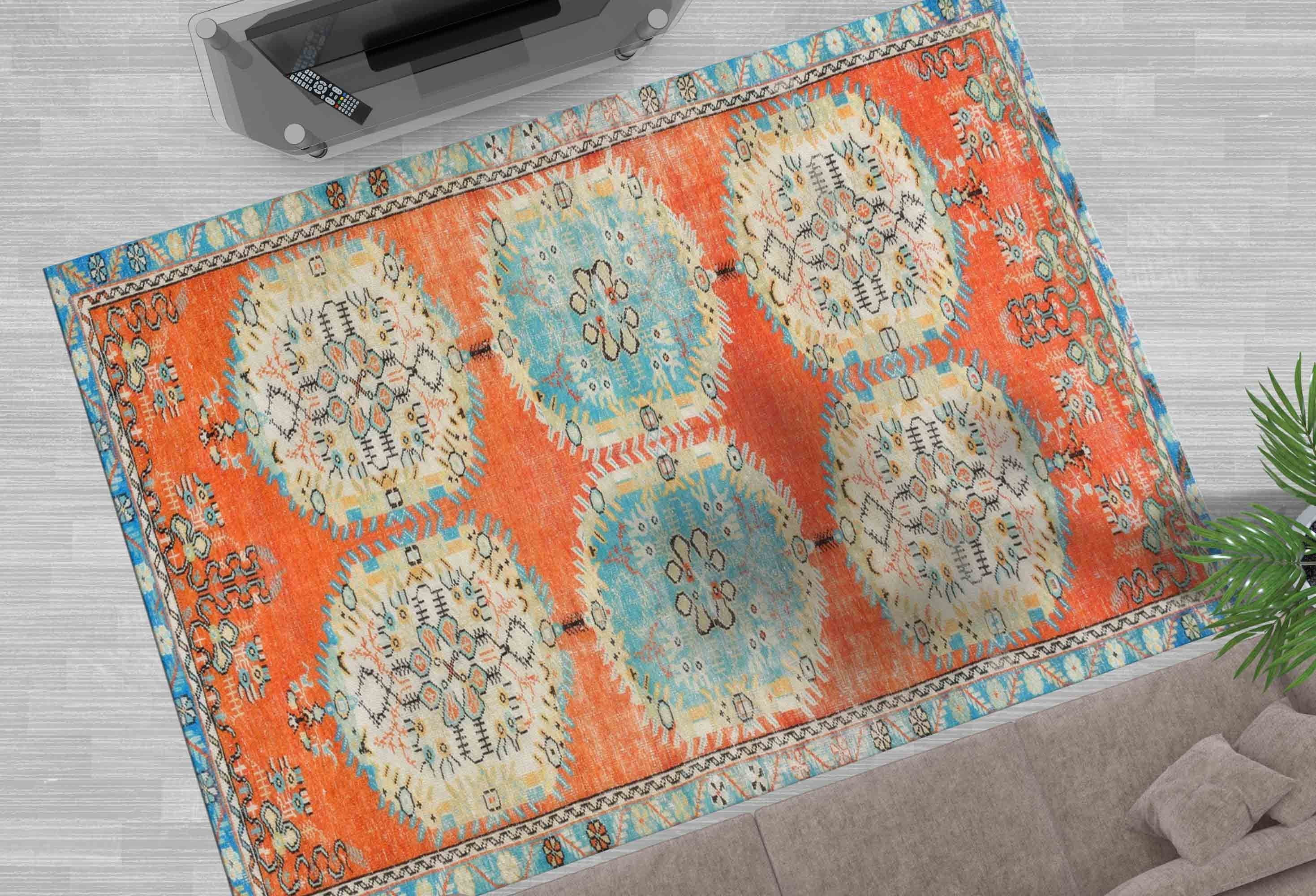 Blue Rugs, Custom Rugs, Salon Rug, Orange Rug, Moroccan Design Rug ...