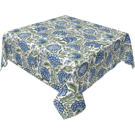 Blue Sage Green Floral Tablecloth Square 60 Inch Vintage Chinoiserie ...