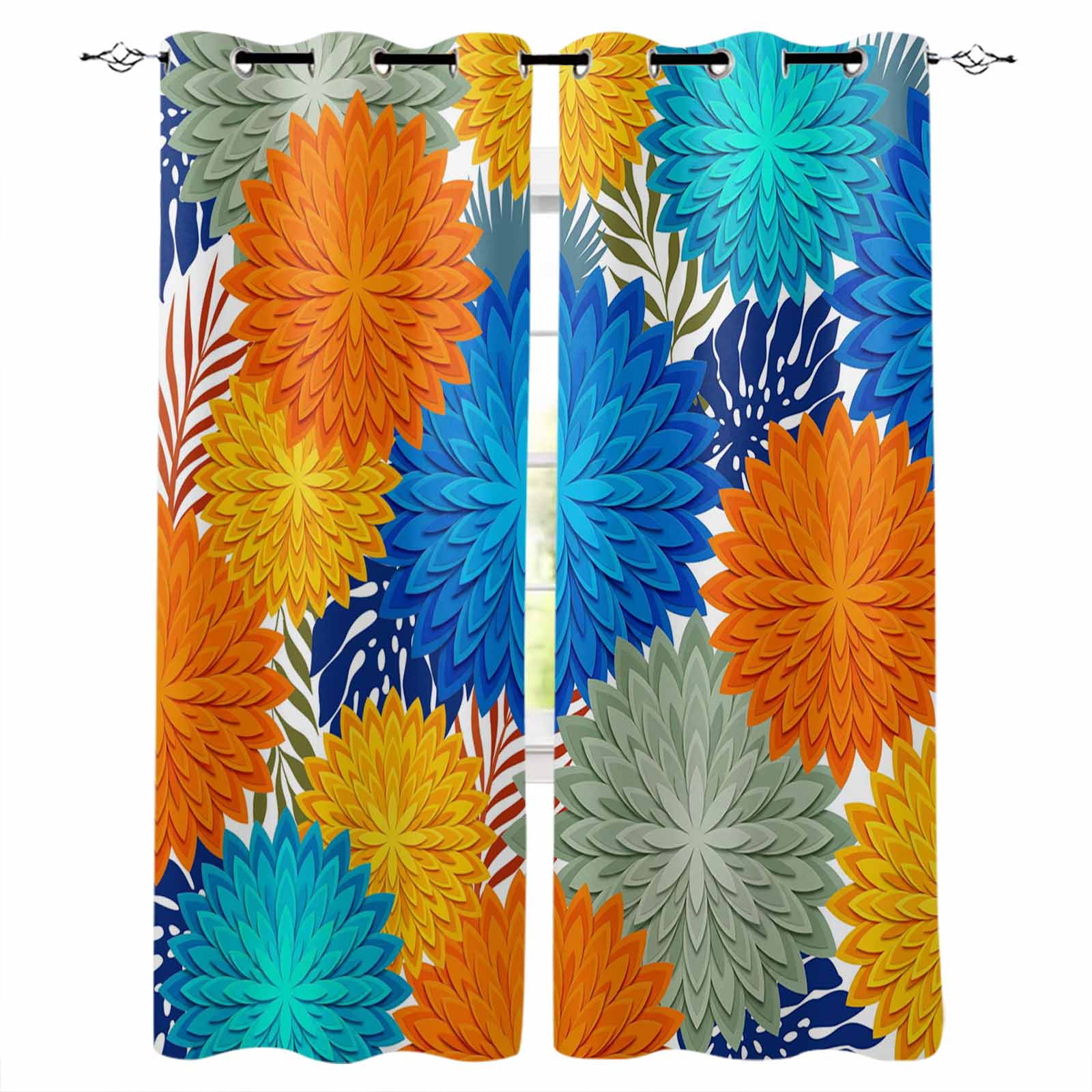 Blue Sage Green Flowers Blackout Curtains for Bedroom/Living Room ...