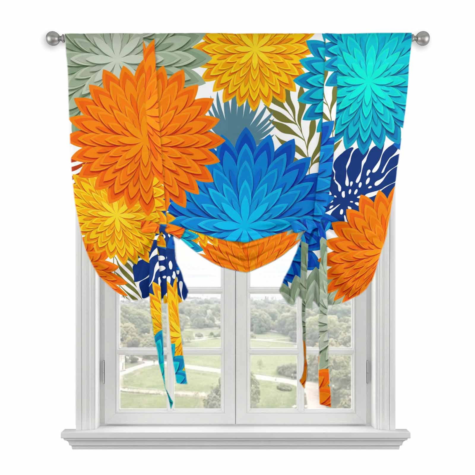 Blue Sage Green Flowers Tie Up Curtains for Window, Thermal Insulated ...