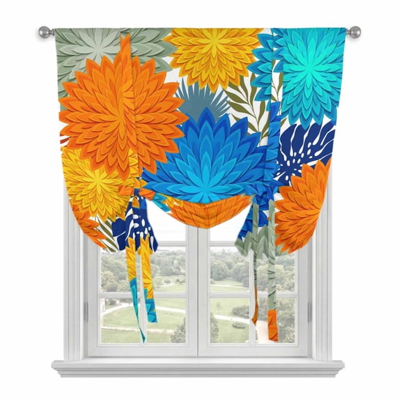 Blue Sage Green Flowers Tie Up Curtains for Window, Thermal Insulated ...