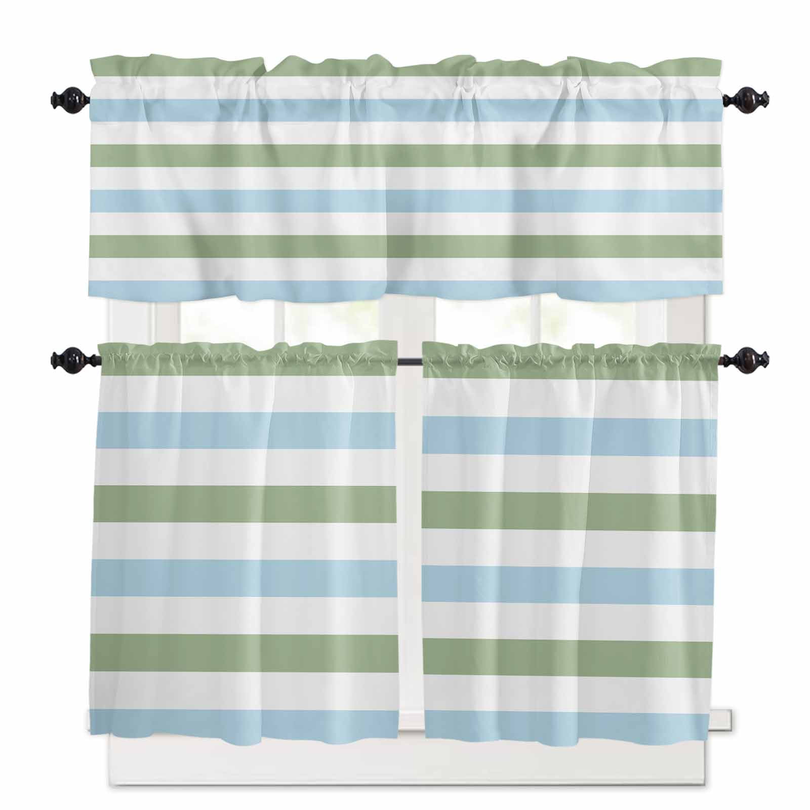 Blue Sage Green Kitchen Curtains and Valances Set, Rod Pocket Curtains ...