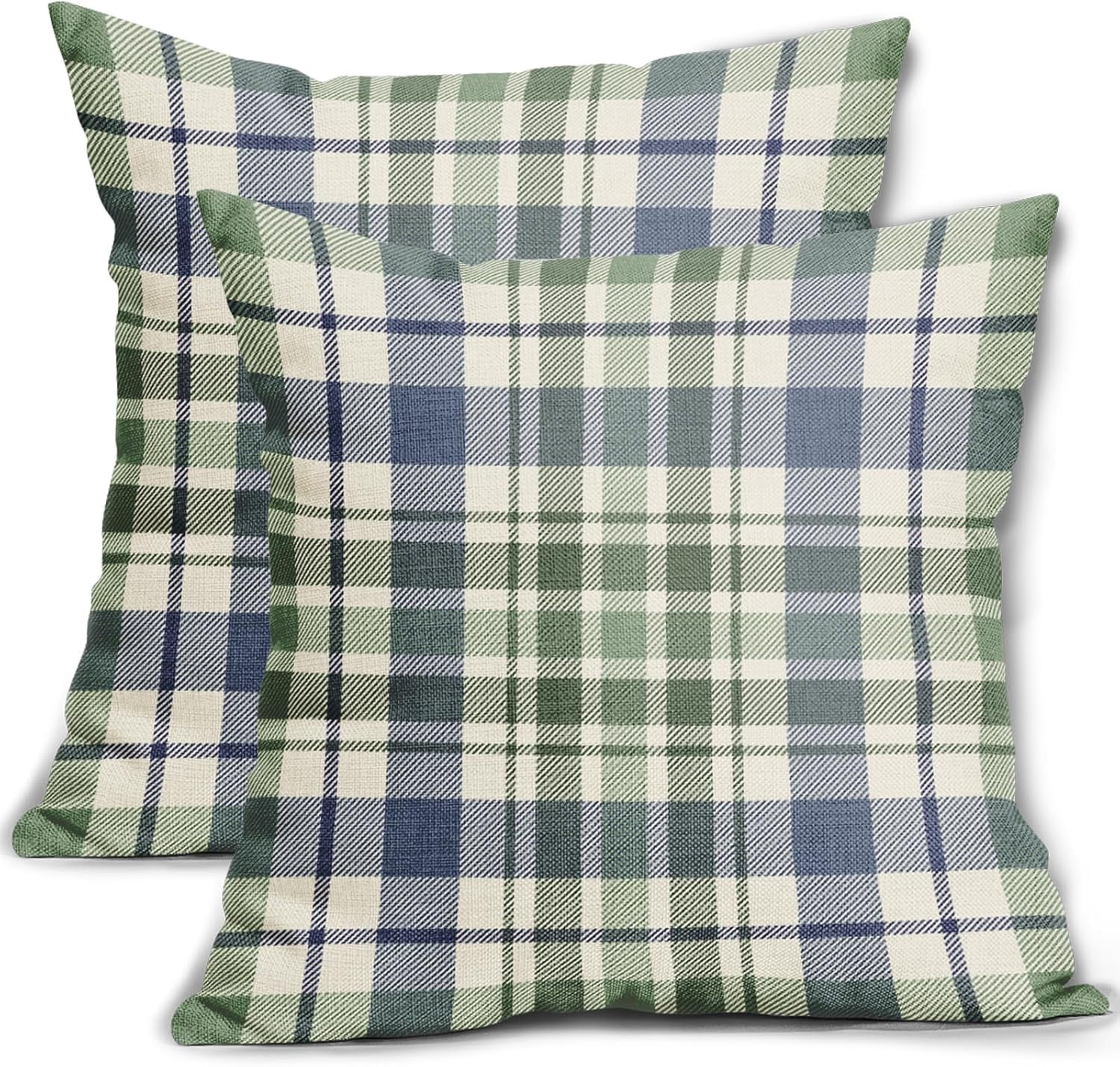 Blue Sage Green Spring Plaid Pillow Covers 16x16 Set of 2 Seasonal ...