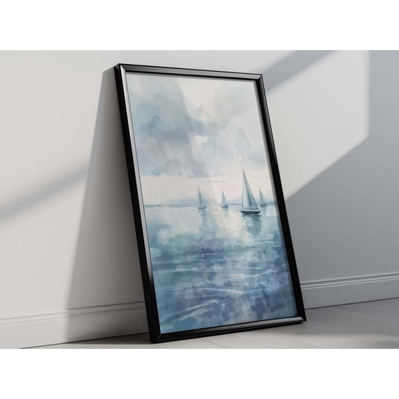 Blue Sailboat Coastal Nautical Ocean Wall Art, Stretched Canvas Size ...