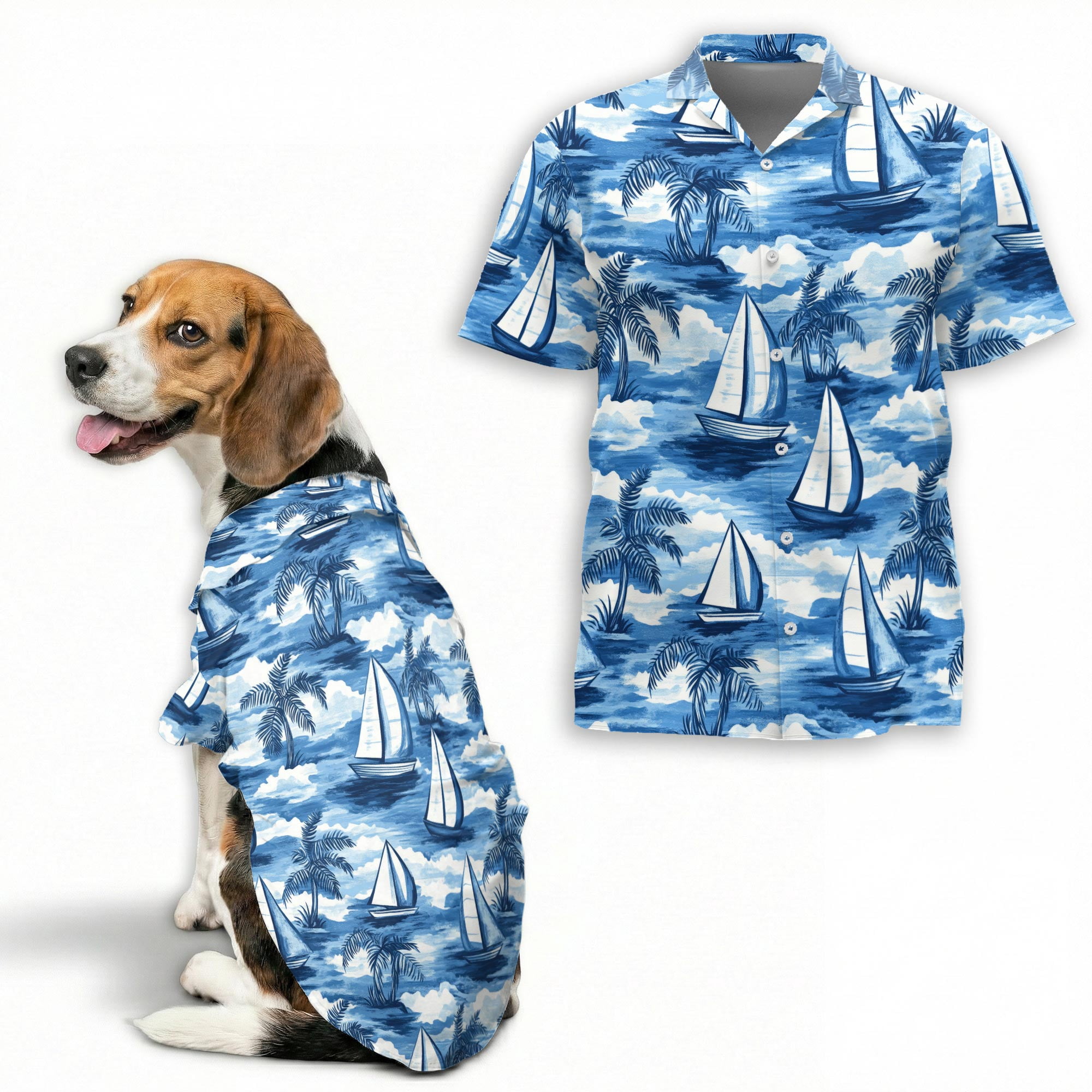 Blue Sailboat Hawaiian Shirt for Men & Women, Nautical Ocean Print ...