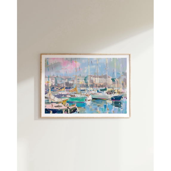Blue Sailboat Pastel Coastal Beach House Summer Ocean Landscape ...