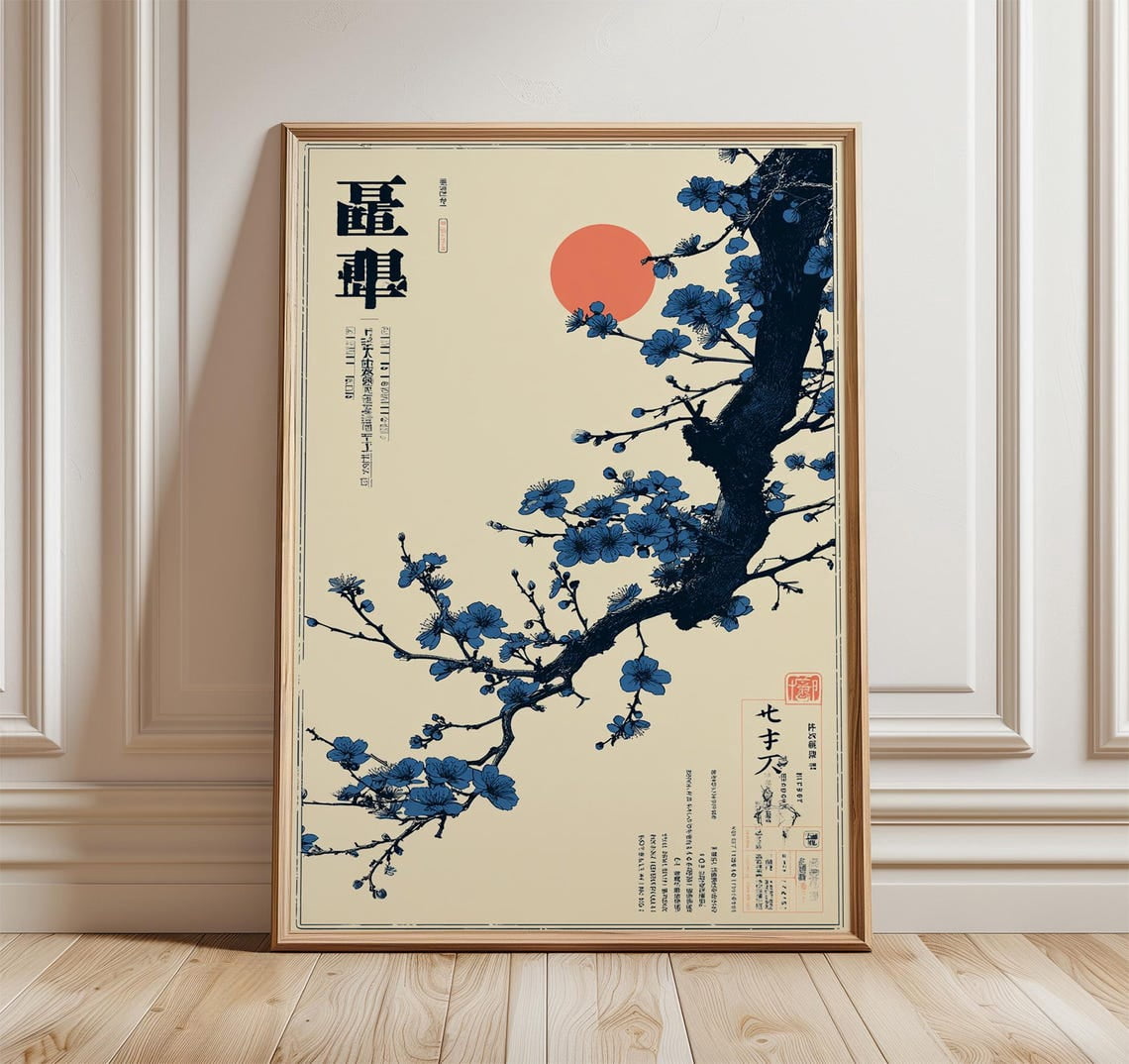 Blue Sakura Red Sun Poster, Unframed Paper Poster 24x36in - Walmart.com