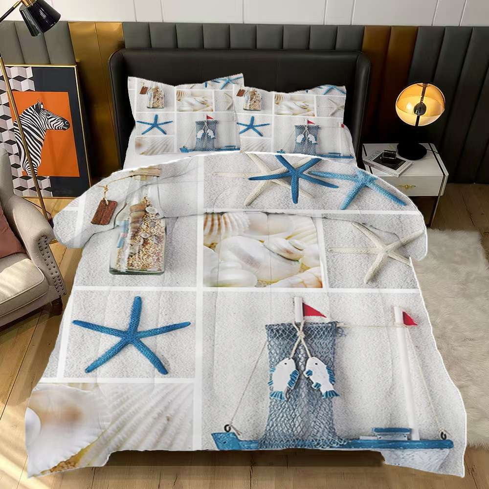 Blue Sand Beach Sea Shells Comforter Set King Size Bedding Set For ...