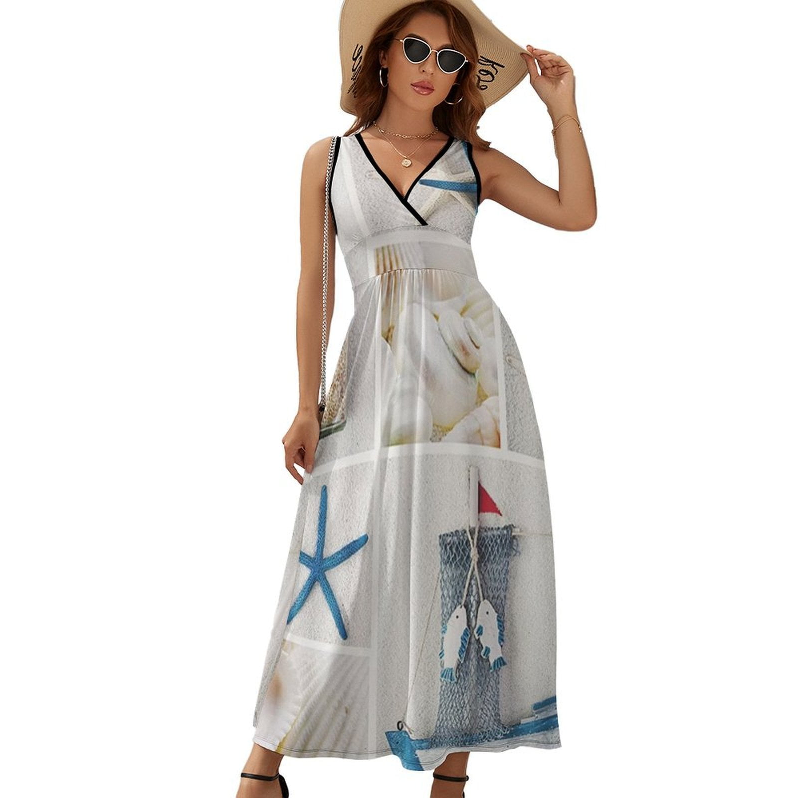 Blue Sand Beach Sea Shells Dress Fashion Boho Beach Long Dresses Female ...