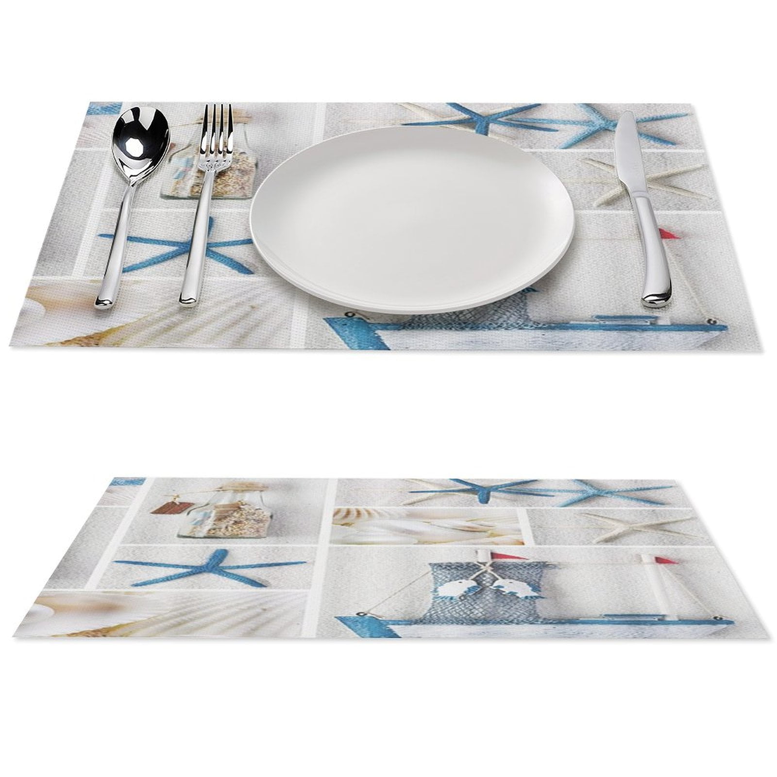 Blue Sand Beach Sea Shells PVC Waterproof Place Mats Placemats Dining ...