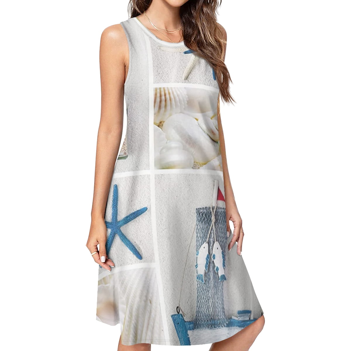 Blue Sand Beach Sea Shells Spring Summer Dresses for Women Fashion T ...