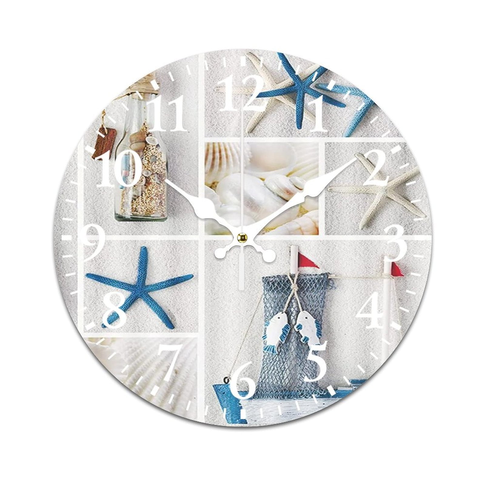 Blue Sand Beach Sea Shells Wall Clock Modern Design Clocks Wall Hanging ...