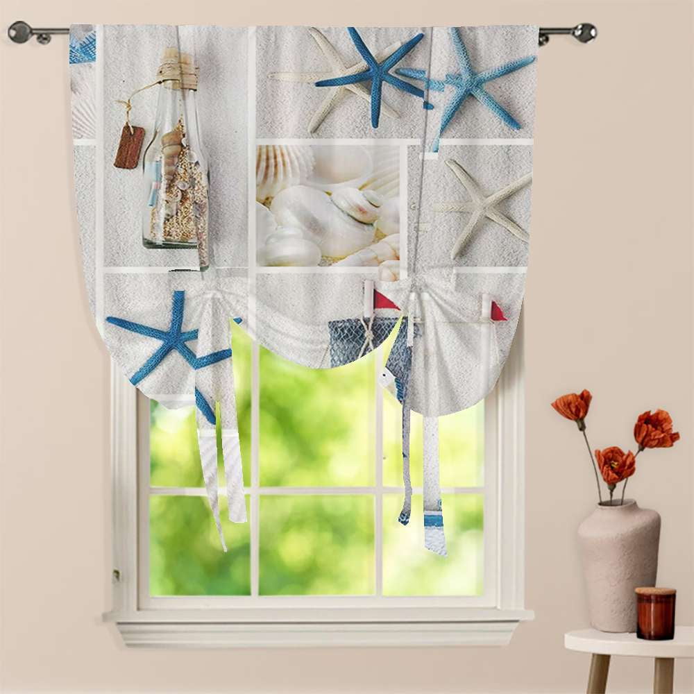 Blue Sand Beach Sea Shells Window Curtain for Living Room Roman Curtain ...